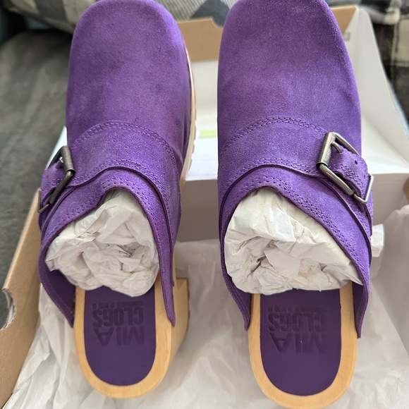 MIA | Shoes | Mia Genuine Leather Suede Purple Wooden Clogs | Poshmark